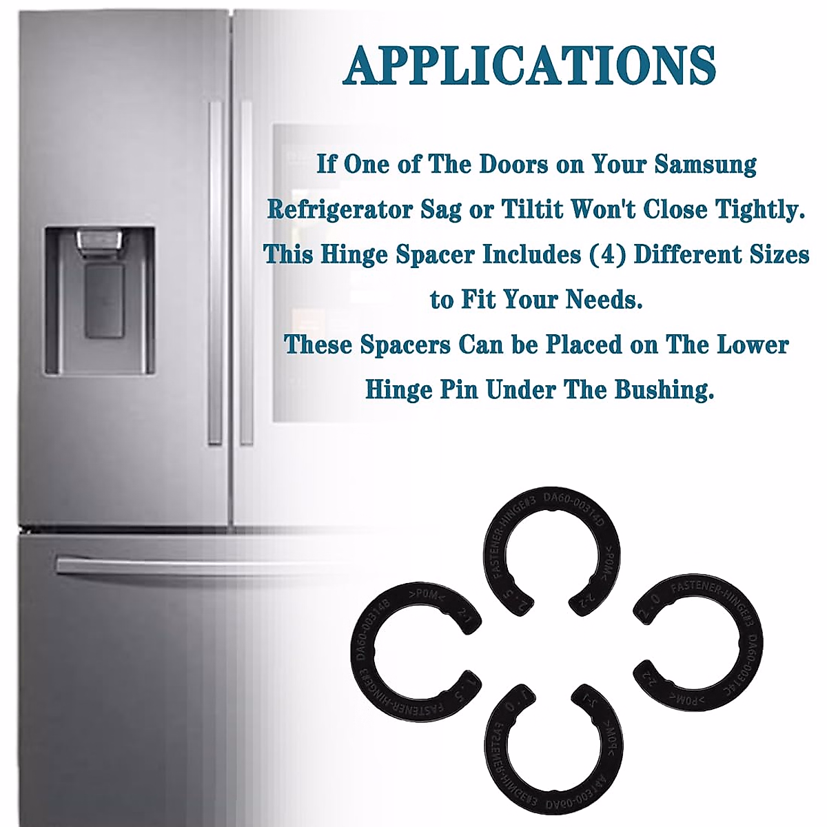 4PCS Upgraded DA99-04158A Hinge Shim Refrigerator Door Height Adjustment Kits,Replacement Parts for Samsung Refrigerator 3282540,DA60-00314C,PS6448337,AP5668209,4 Different Thickness (4)