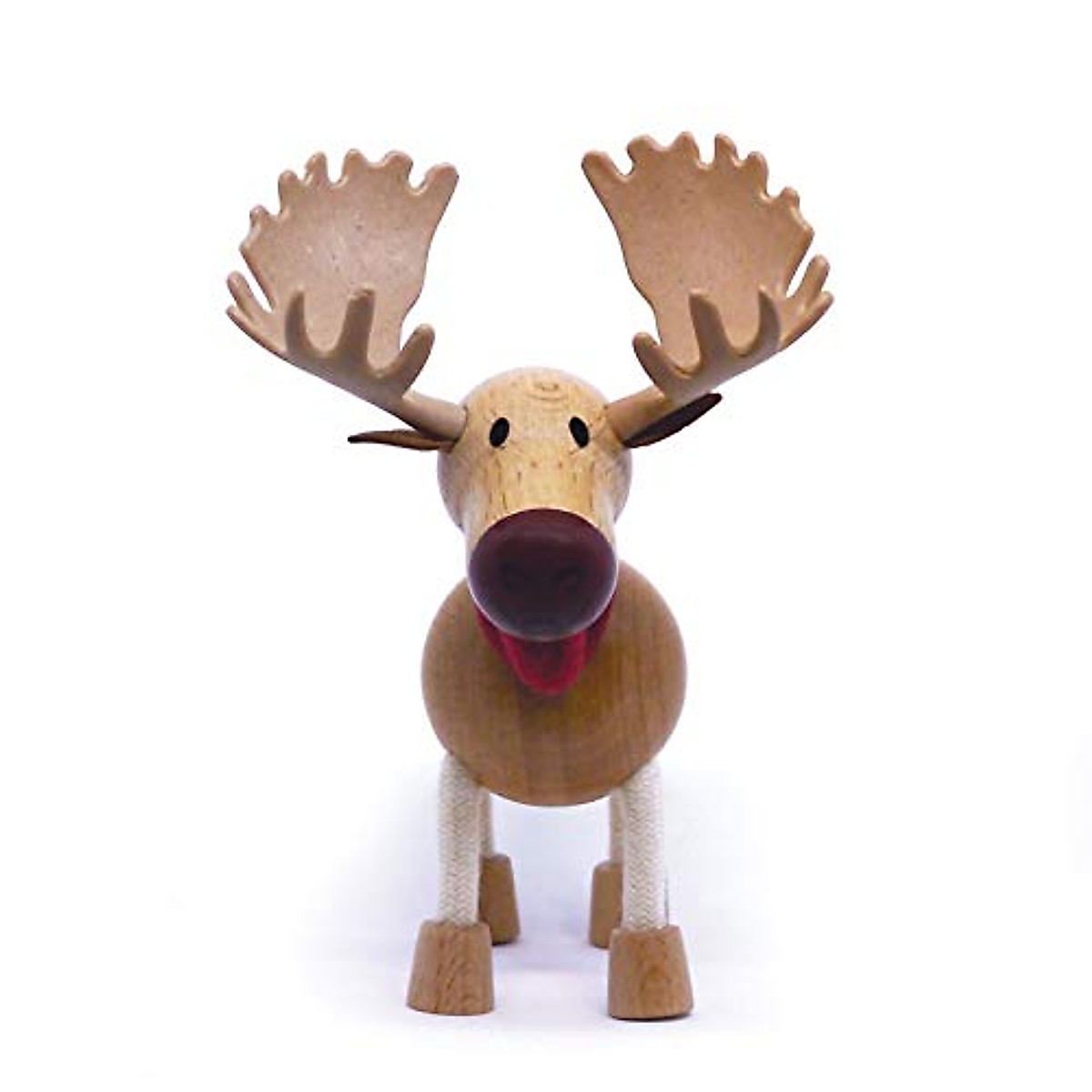 Anamalz Moose Wooden Animal Toy for Toddlers, Fun and Posable Moose for Early Learning, Montessori, and STEM, Smooth Natural Wood, Boys and Girls