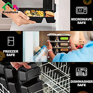 Meal Prep Container 2 Compartments, 50 Pack Meal Prep Container Microwave Safe, Food Storage Container with Lids, 34oz Disposable Bento Box To-Go Boxes Reusable Plastic Bento Lunch Box Dishwasher Safe