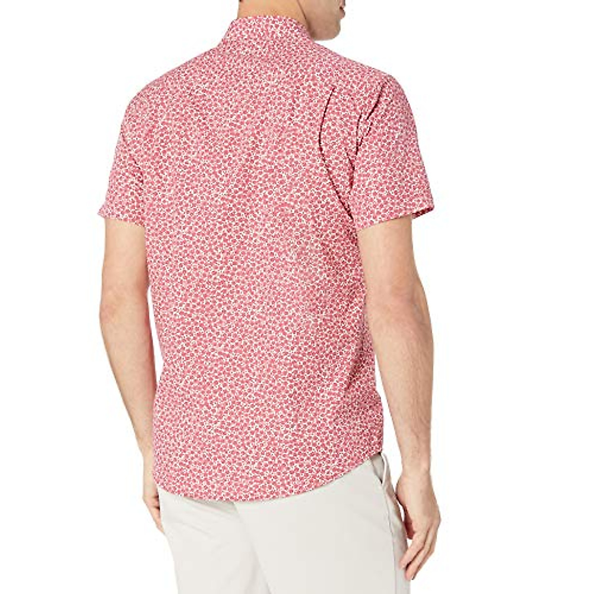 Amazon Essentials Men's Regular-Fit Short-Sleeve Poplin Shirt, Washed Red Roses, Medium