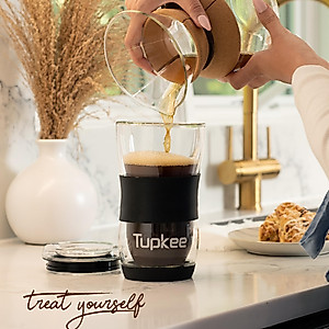 Tupkee 20 oz Double Wall Glass Tumbler With Lid – All Glass Reusable Insulated Hand Blown Glass Travel Mug - For Coffee, Tea, Boba, Iced Coffee, and Smoothie Cup To Go – Black