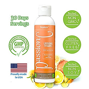 VEGIELIGHT PassionC Liposomal Vitamin C 1000mg - True Encapsulation - High Absorption Low Sodium Liquid Formula - High Dose VIT C Antioxidant - Refreshing Pineapple Flavor