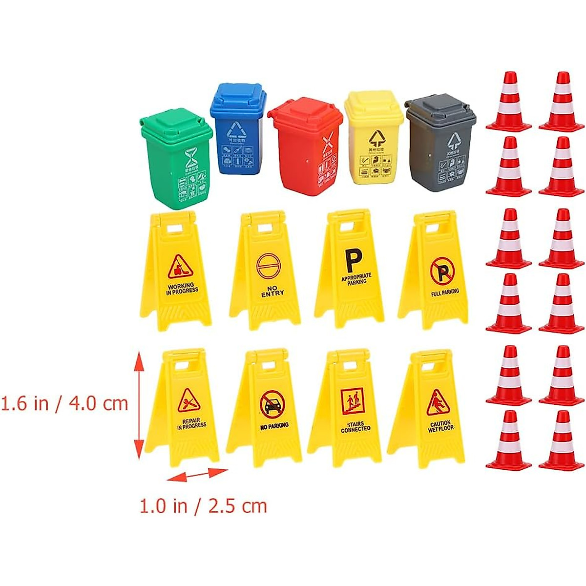 NUOBESTY Mini Traffic Signs Set, Plastic Street Signs Playset Traffic Cones Yellow Warning Sign Garbage Can Toy Safety Education Toy for Kids 25pcs