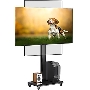 XINLEI Rotating Mobile TV Cart with Wheels Rolling TV Stand for 26-55" Flat Panel Screens TVs, Portrait to Landscape, Height Adjustable Floor Stand Base Max VESA 400x400mm