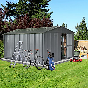 Domi Outdoor Storage Shed 11'x12.5', Metal Sheds Outdoor Storage with Lockable Doors & Air Vents for Patio Garden Lawn Backyard,Gray