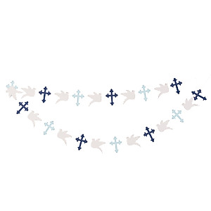 LINGANA First Communion Baptism Decorations - Dove and Cross Garland, God Bless Banner, God Bless Decorations, First God Bless Decor, Confirmation Decorations, Photo Props Crosses,1st Communion Party, Boy or Girl Baptism Decor