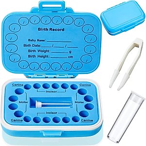 Baby Tooth Box Keepsake for Kids Teeth Storage Holder Child Teeth Organizer Tooth Fairy Box with Baby Fetal Hair Container and Tweezer for Keeping The Child Memory(Blue)
