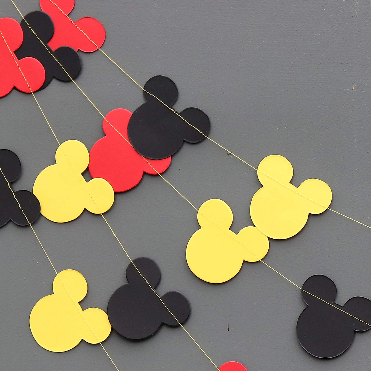 Mickey Mouse Garland | Baby Boy Birthday Decor | Tricolor Mickey Head Paper Garland | Cartoon Theme Party Supplies | Gender Reveal Parties Decors | Mickey Mouse Hanging Wall Decoration