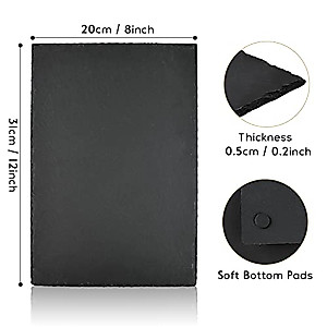 LAVEMCH 4 Pack Slate Cheese Boards, 12” x 8” Charcuterie Boards Sussi Plate Stone Tray with 4 Pieces Soapstone Chalks for Cheese, Meats, Appetizers, Dried Fruits, Gourmet, Black