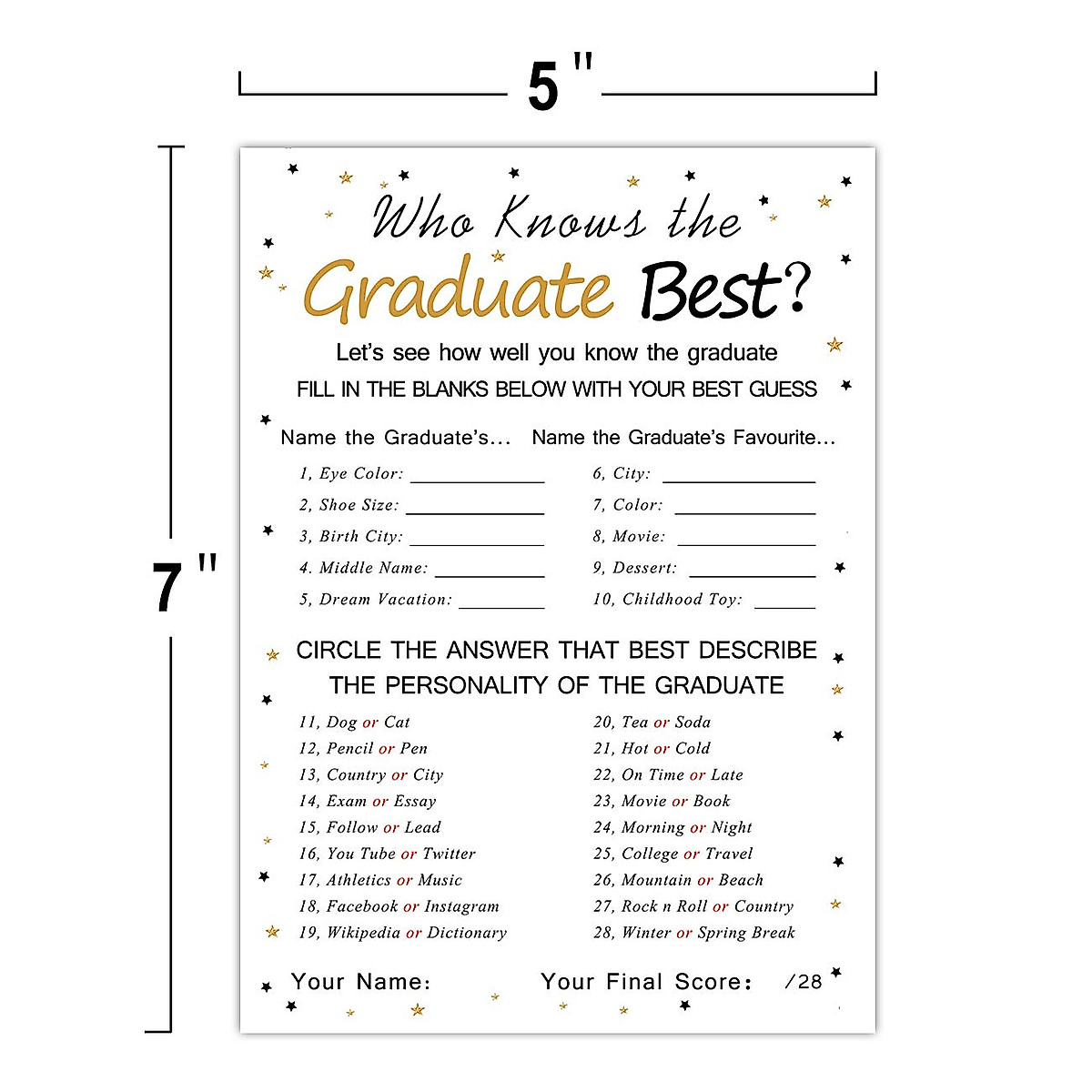 Fibevon Graduation Party Game Cards - Who Knows The Graduate Best (36-Pack)- Graduation Party Collection Grad Celebration Party Supplies for High School/College/Senior School
