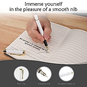 Tiankool Luxury Fountain Pen,Fine Nib, Exquisite Pen Gift Set for Men&Women-Includes 10 Ink Cartridges&Ink Converter- Nice Pens - White