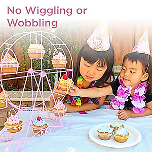 Zoie + Chloe Ferris Wheel Cupcake Stand - Decorative Cupcake Holder for Parties - Spinning Display for Serving Pastry, Treats & Desserts - Easy-to-Clean, Fits 8 Medium Cupcakes - 14x4x17, Rose Pink