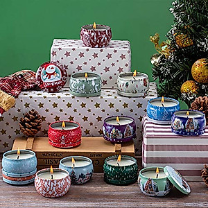 YIH Christmas Scented Candles Gift Sets, Natural Soy Wax 2.5 Oz Unit Portable Travel Tin Perfect for Women Anniversary - 12 Pack