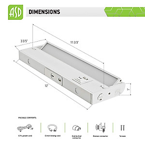 ASD Swivel LED Under Cabinet Lighting, 12 Inch 5W, Hardwired or Plug-in, 2700K/3000K/4000K Selectable, Rotatable Lens, Dimmable Linkable Under Counter Light for Kitchen, ETL & Energy Star