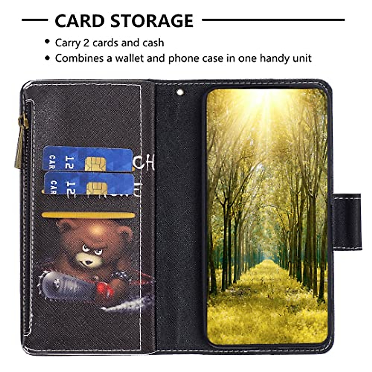 YEALLY Zipper Cover Case for Infinix Smart 6 Case PU Leather Wallet Case Pouch Bag, Coin Purses, Money Pocket Large Capacity 9 Card Slots, Stand-View & Flip Picture Frame, Style 5