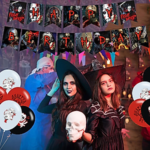Friday The 13th Party Decorations,Birthday Party Supplies for Horror Movie Party Supplies Includes Banner - Cake Topper - 12 Cupcake Toppers - 18 Balloons