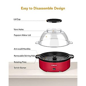 Upgraded, ACEKOOL Popcorn Maker, Multifunctional Popcorn Popper Machine with Nonstick Plate & Stirring Rod, Stir Crazy Popcorn Popper with Large Lid for Serving Bowl and Two Measuring Spoons