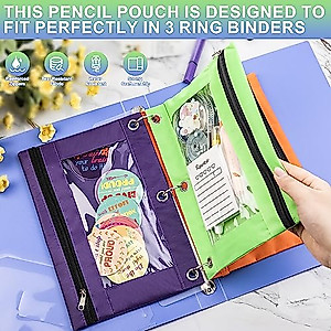Tenceur 50 Pcs Pencil Pouch for 3 Ring Binder with Zipper Fabric Pencil Pouches Binder Pencil Bag with Clear Window Bulk Pencil Case for Office(9.8 x 7.1 Inch)