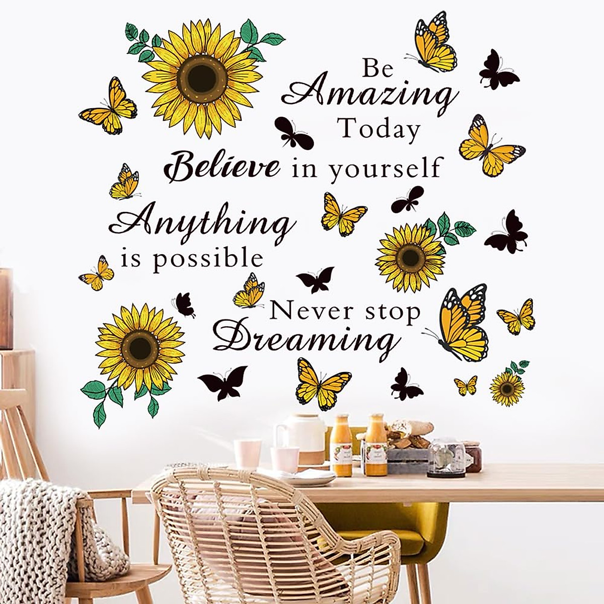 Inspirational Quote Wall Decals Sunflower Wall Stickers Removable Positive Saying Wall Lettering Stickers Peel and Stick for Classroom Home Bedroom Family Office Wall Art Decor
