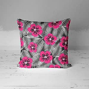 iiRov Summer Design Ink-Fuzed Decorative Throw Pillow - Tropical Summer Hot Pink Floral