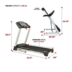 Sunny Health & Fitness SF-T7515 Smart Treadmill with Auto Incline, Speakers, Bluetooth, LCD and Pulse Monitor, Phone Function, 240 LB Max Weight , grey