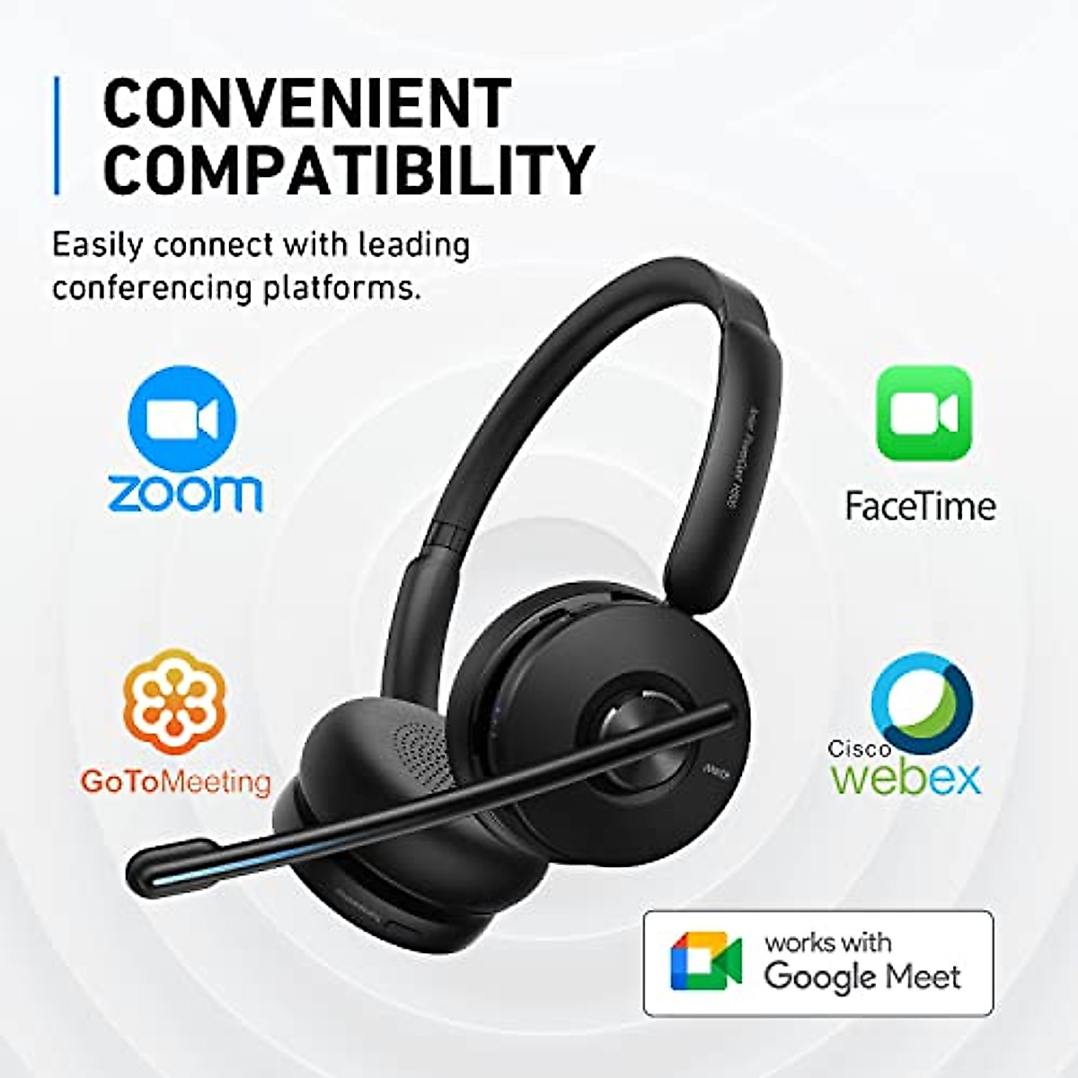 Anker PowerConf H500, Bluetooth Dual-Ear Headset with Microphone, Audio Recording and Meeting Transcription, AI-Enhanced Calls, Compatible with Video Conference Platforms, 24H Talk Time