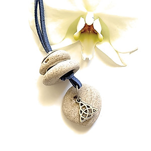 Celtic Knot Hag Stone Necklace, Trinity Holy Necklace with Natural Witches Amulet