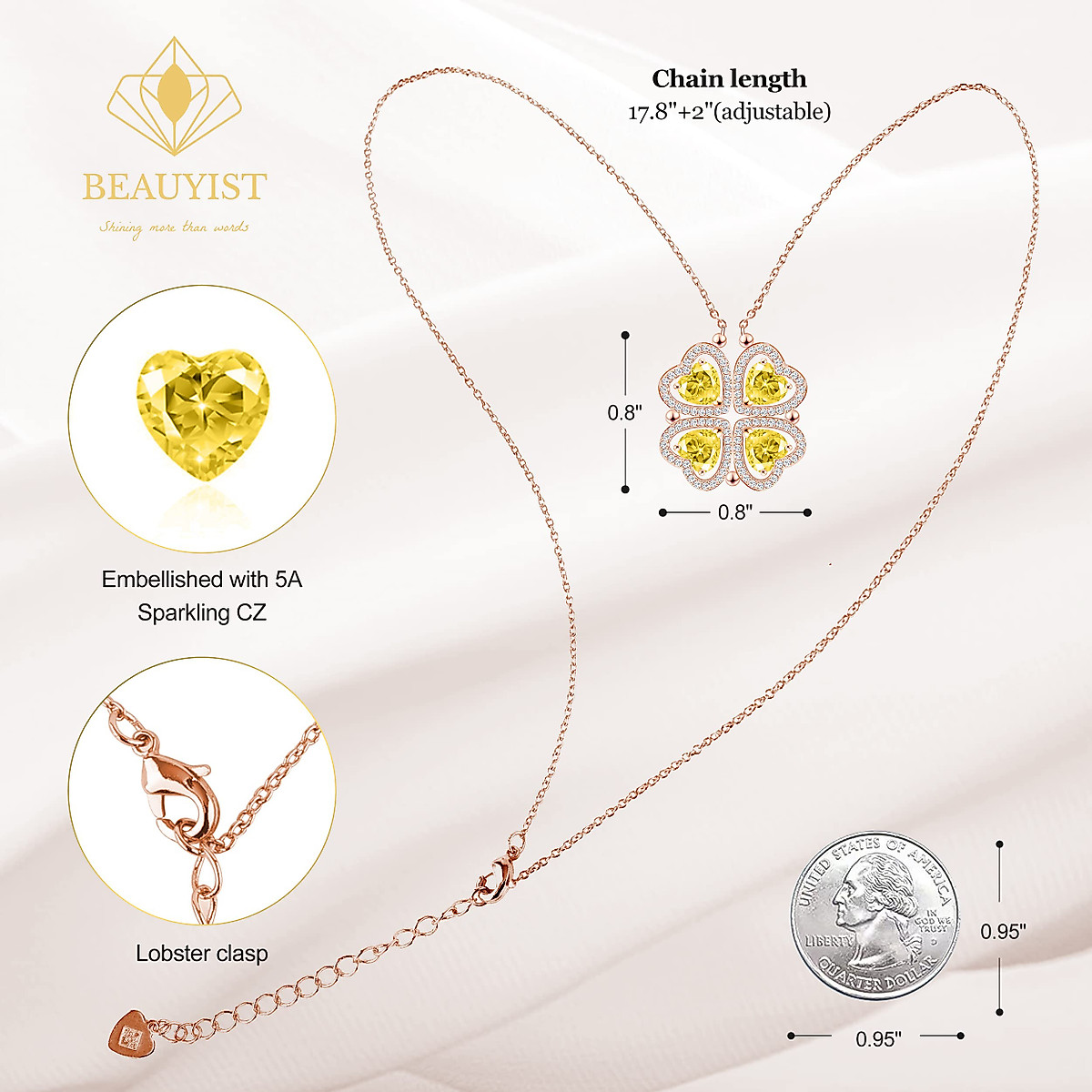 Beauyist 2 IN 1 Lucky Four Leaf Clover Necklaces for Women