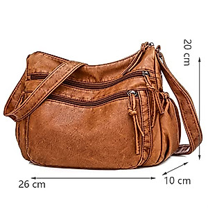 XCYY Women Shoulder Bag Pu Leather Crossbody Bag Soft Women Purse Multi-Pockets Flap Bag Women Handbag (Color : Brown, Size : 26 * 10 * 20cm)