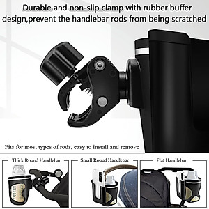 welltop Stroller Cup Holder with Phone Holder, 2 in 1 Bike Cup Holder, Universal Bottle Holder Organizer for Stroller, Bike, Wheelchair, Walker, Scooter (Black)