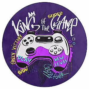 HoaMoya Cool Game Joystick Round Area Rug Purple Game Doodle Circle Rug Carpet Large Circular Rugs Non-Slip Mat for Kitchen Living Room Bedroom Decoration 90 * 90cm