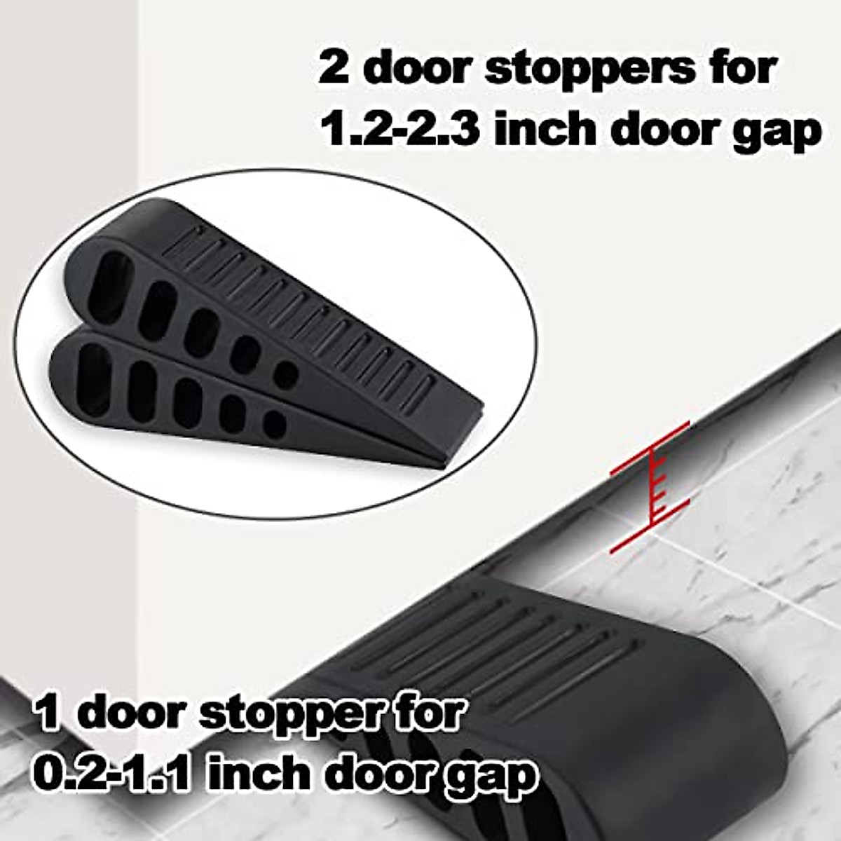 XQDWX Rubber Door Stopper, Anti-silp Soft TPR Sturdy Stackable Door Stop Wadge for Bottom of Heavy Duty Door on Multi Floor Carpet Concrete Tile Wood, Black, 205DS-BL