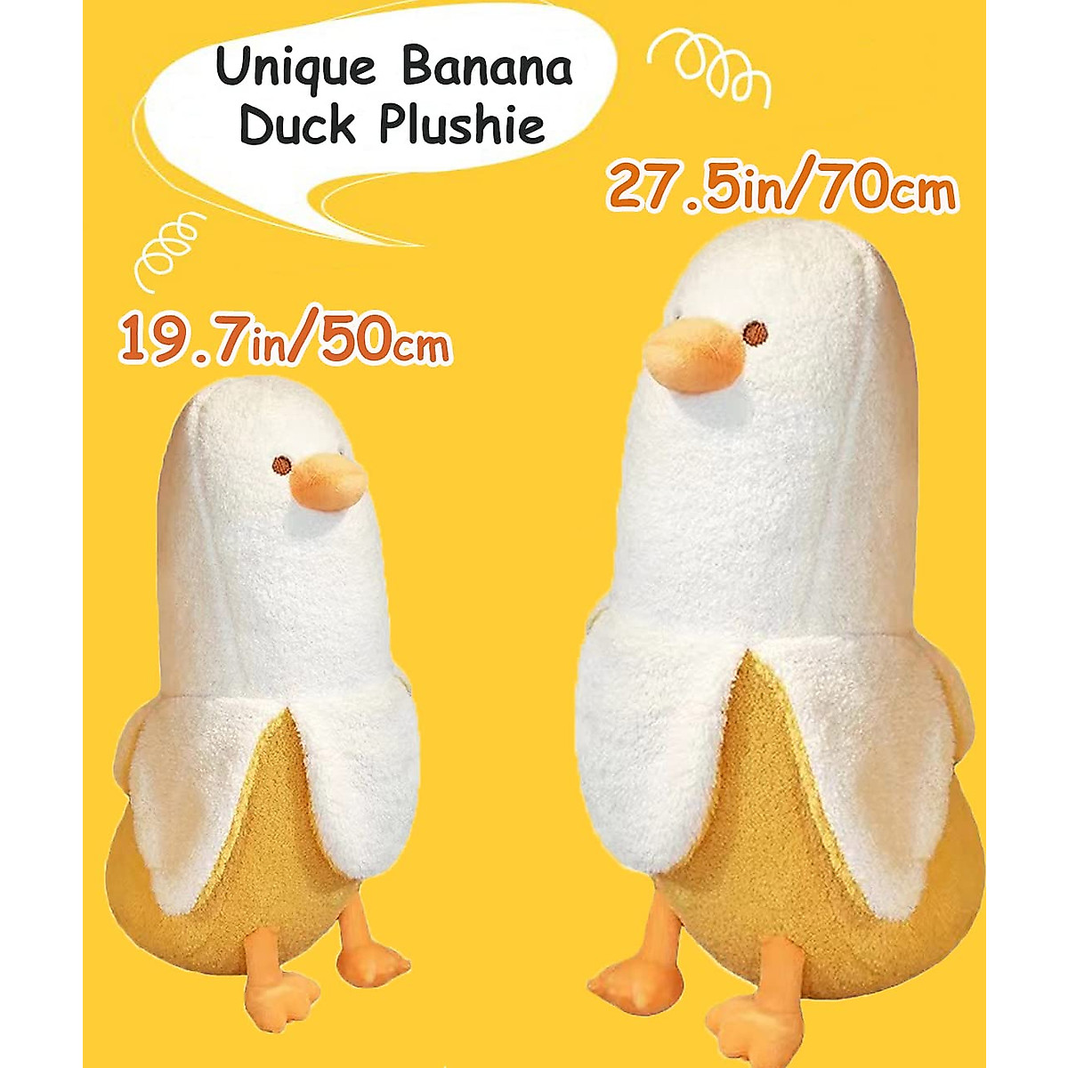 Banana Duck Plush Toy 19.6'',Cute Plushies Banana Stuffed Animal,Duck Plushie Long Banana Duck Plush Pillow,Funny Hugging Pillow Sleeping Cushion Soft Gifts for Boys Girls Birthday Christmas(White)