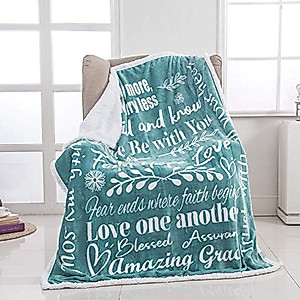 Christian Throw Blanket Religious Gifts with Faith Hope Love Messages for Christian Gifts for Women | Inspirational Fluffy Blankets | Snuggly Soft and Cozy Blanket Christian Decor | 50" X 60" Teal