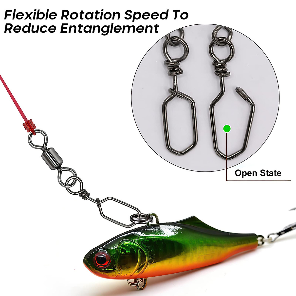 Lilistar 50pcs Fishing Swivels Snaps Rolling Connector Ball Bearing Snap Swivels Stainless High Strength Snap Swivels Quick Rolling Fishing Swivels Fishing Tackle