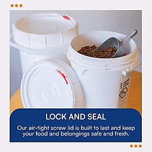 Food Grade 5 Gallon Bucket With Lid - 2 Pack - Includes Airtight Locking Screw On Lids - Pair of White 5 Gal Food Safe Buckets with Lids Perfect for Food Storage and Brining