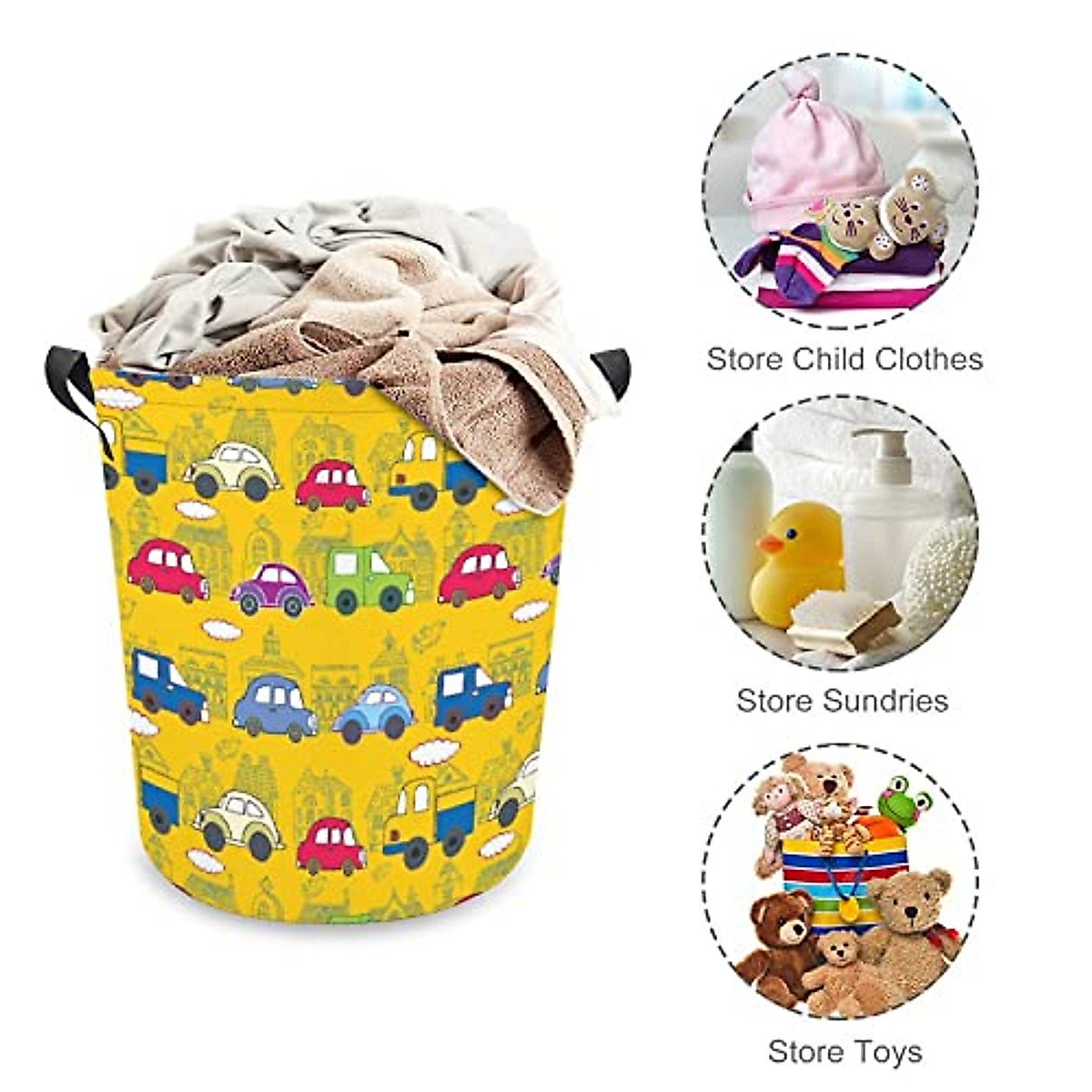 Colorful Car Foldable Laundry Basket Waterproof Hamper Storage Bin Bag with Handle 16.5"x 16.5"x 17"