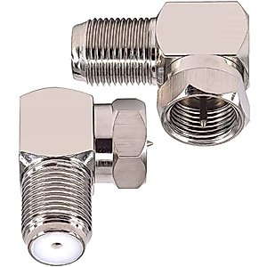 QDiShi 2 Pack F Type Coaxial Cable Right Angle Connector Male to Female Quick Connector Adapter for Tight Corners and Flat Panel TV Mounting – 90 Degree F Type Adapter for Wall Plates and Coax Cable