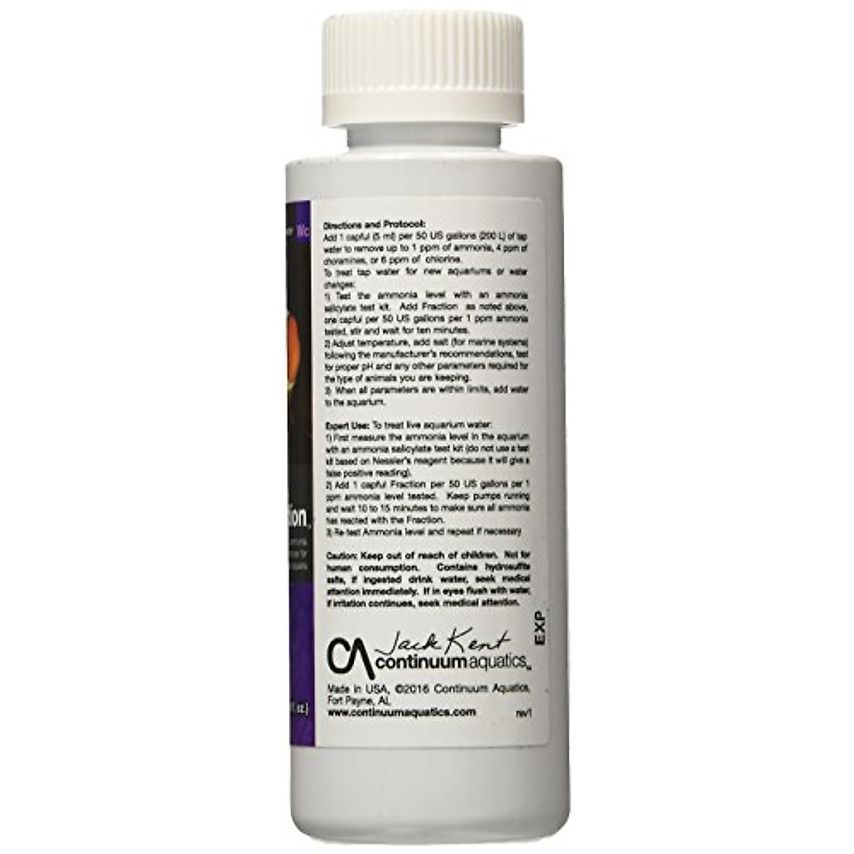 Continuum Aquatics Fraction - Concentrated Water Conditioner Instantly Removes Chlorine, Ammonia, and Chloramine in Marine Saltwater and Freshwater Aquariums 125-ml