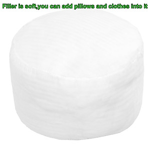 Round Stuffed Pouf Ottoman 20x20x12 Inches Faux Fur Ottoman Foot Rest Under Desk Foot Stool Great for Living Room, Bedroom Small Furniture (Light Gray Pouf with Filler)