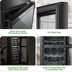 NutriChef PKCWCDS182 18 Bottle Fridge | Dual Zone Chiller | Adjustable Temperature 41°F to 64°F | Ultra Quiet Operation | Wine Cooler for Home, & Office | Free Standing 32x11x26 in (Black)