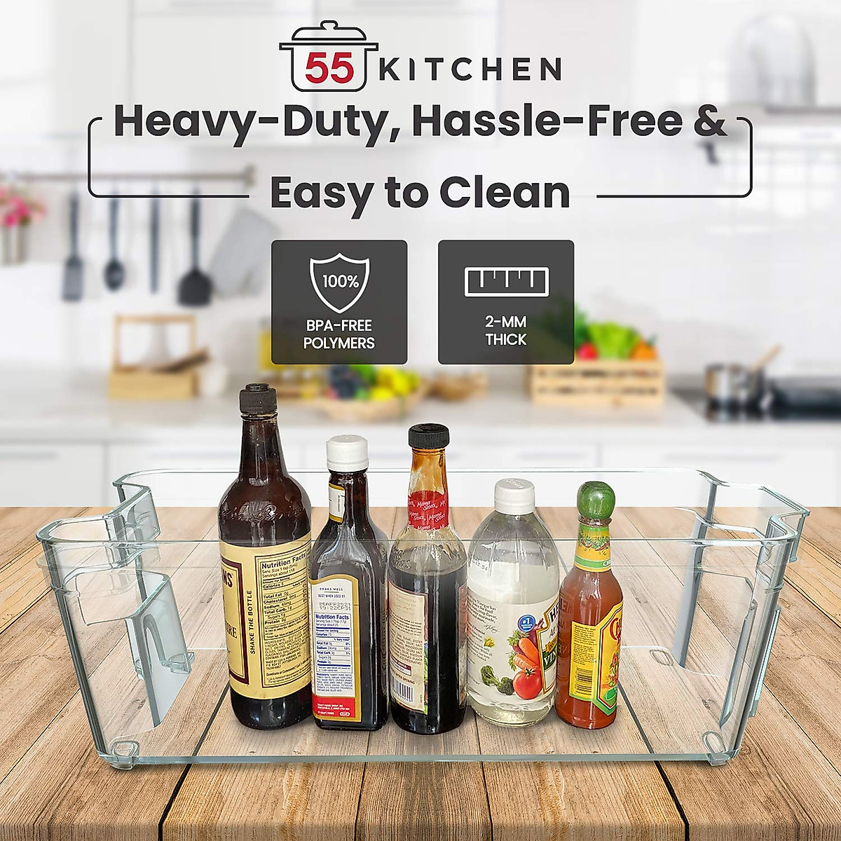 (4 Pack) Pantry and Refrigerator Organizer Bins for Kitchen and Cabinet Storage | Stackable Food Bins with Handles | BPA FREE Fridge and Freezer Containers | Clear