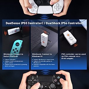 Controller Adapter, BIGBIG WON Wireless Bluetooth Controller Adapter for Xbox One X|S/Elite Series 2/PS5/PS4/Switch Pro Wireless Console Adapter for PS5/PS4/Switch/Windows 10 PC with a OTG Cable (1pc)