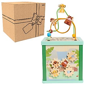 Disney Wooden Toys Lion King Large Activity Cube, Shape Sorting and Maze Puzzle, Learning and Education, Kids Toys for Ages 12 Month by Just Play