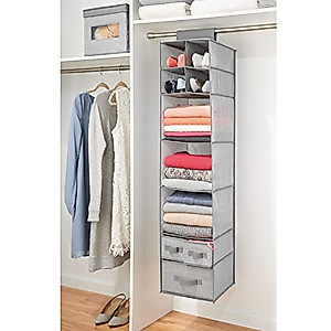 mDesign Soft Fabric Over Closet Rod Hanging Storage Organizer with 7 Shelves and 3 Removable Drawers for Child/Kids Room or Nursery - Herringbone Print, 2 Pack - Gray