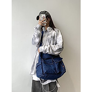 Nanwansu Denim Shoulder Bag Casual Style Canvas Bag Retro Travel Shopper Crossbody Handbag Hobo Tote Bag for Women Dark Blue