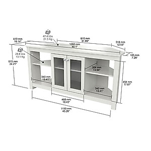 Inval, Adjustable Storage Shelves, Washed Oak Corner Stand for Flat Screen TVs Up to 60”, Entertainment Center with Glass Doors