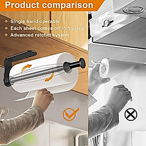 Paper Towel Holder Under Cabinet ,WACETOG Black Paper Towel Holder Wall Mount Single Hand Operable Kitchen Towel Holder