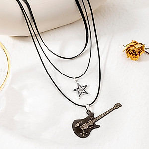 Yuoos Star Vintage Necklace Punk Star Choker Rock Roll Guitar Layered Necklace for Women Men Eboy Egirl