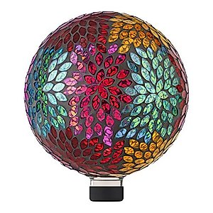 Alpine Corporation HMD172 Alpine 10" Diameter Indoor/Outdoor Glass Leaf Pattern Yard Decoration, Multicolor Gazing Globe
